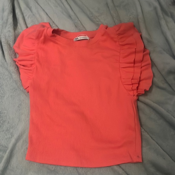 Zara | Tops | Zara Coral Ruffle Top | Poshmark